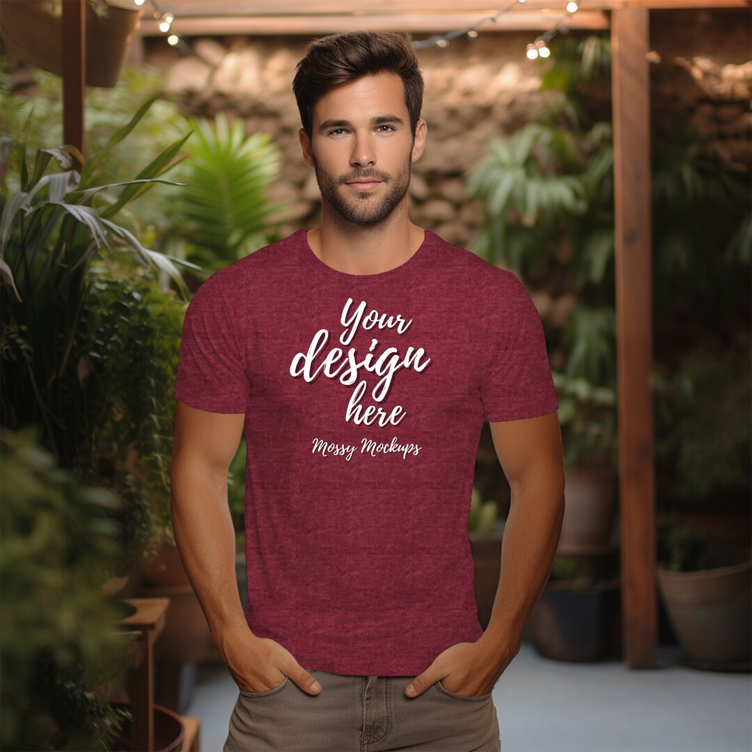 Heather Cardinal Gildan 64000 Mockup Gildan Heather Cardinal Shirt