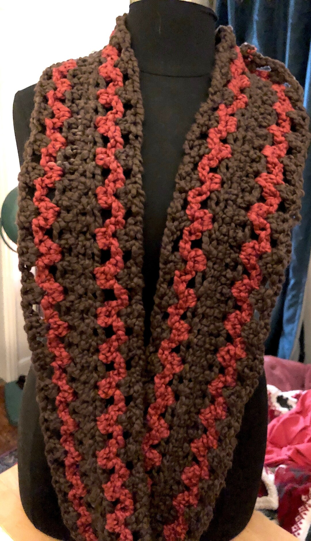 Brown Infinity Mobius Twist Scarf With Russet Stripes - Etsy