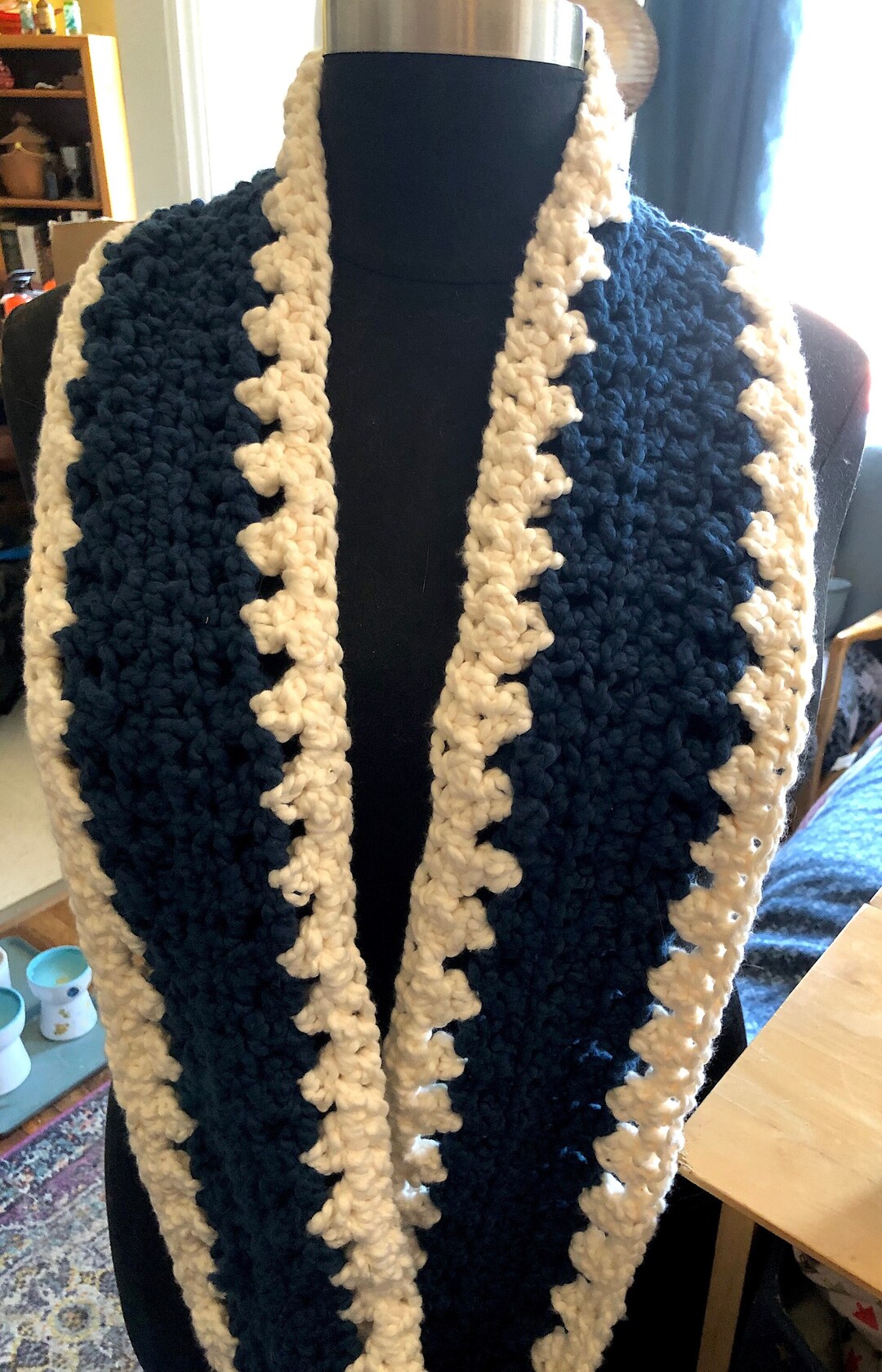 Parisian Blue Infinity Mobius Twist Scarf With White Border - Etsy