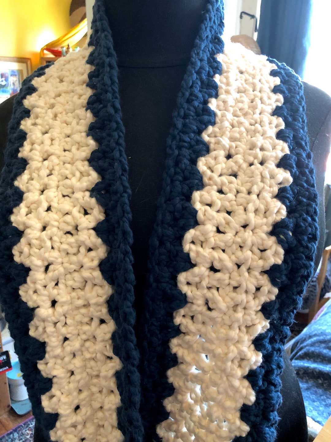 White Infinity Mobius Twist Scarf With a Parisian Blue Border - Etsy