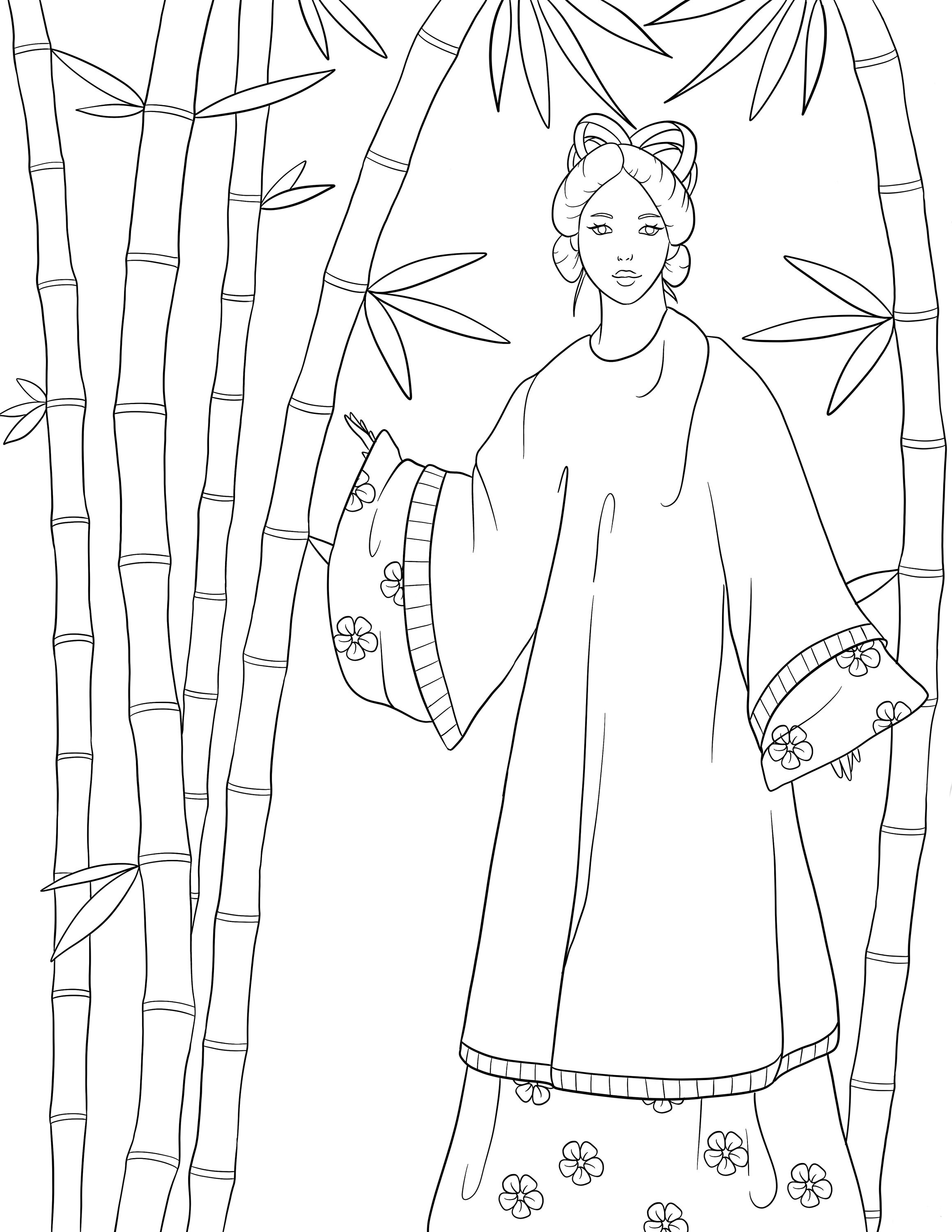 Asian Beauties Coloring Pages (group 2) - Etsy