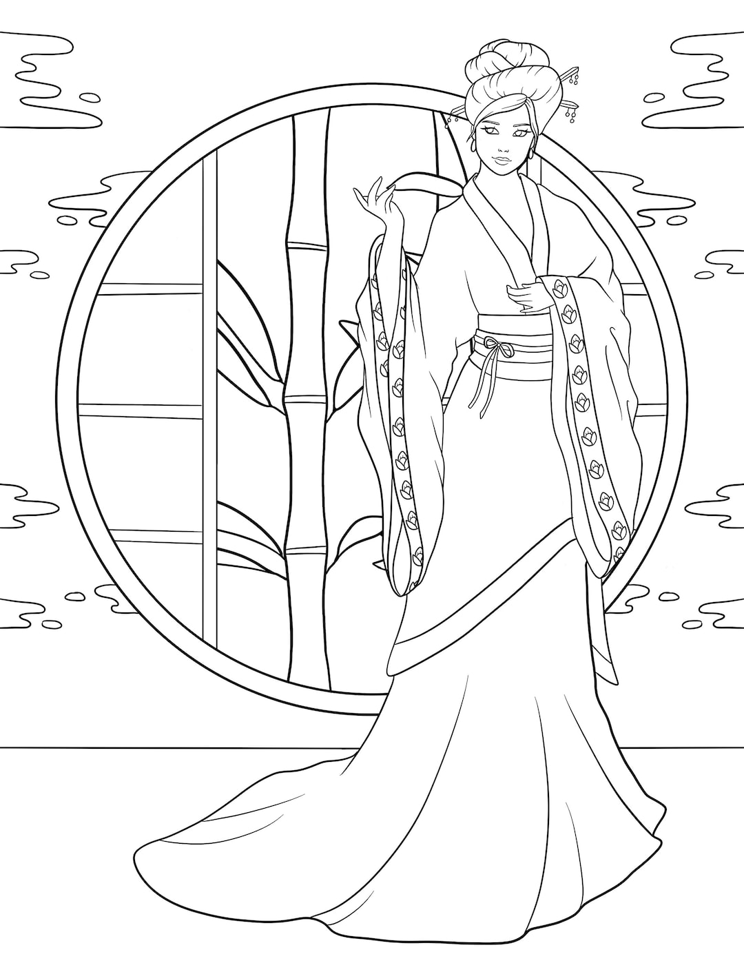 Asian Beauties Coloring Pages (group 3) - Etsy
