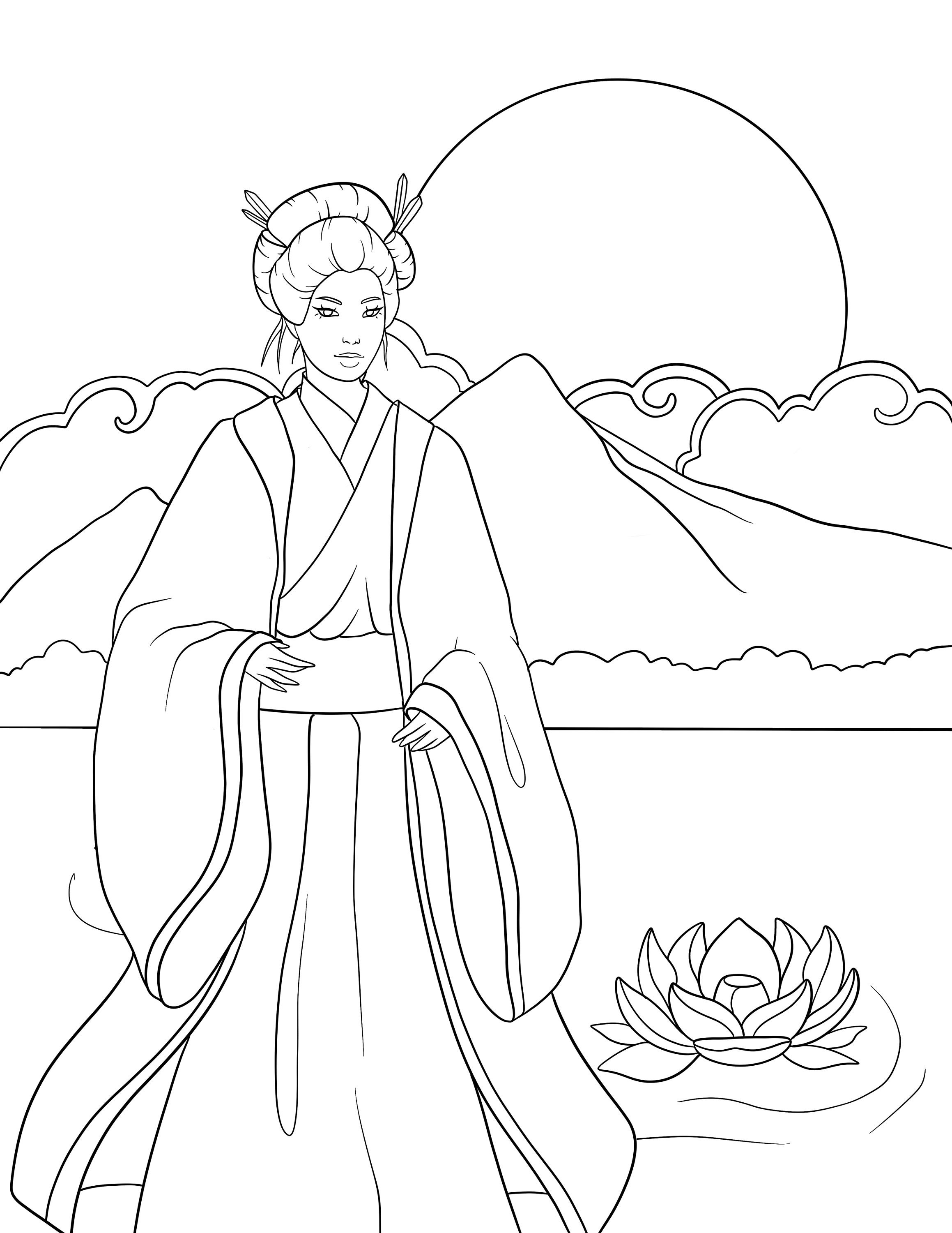 Asian Beauties Coloring Pages (group 3) - Etsy