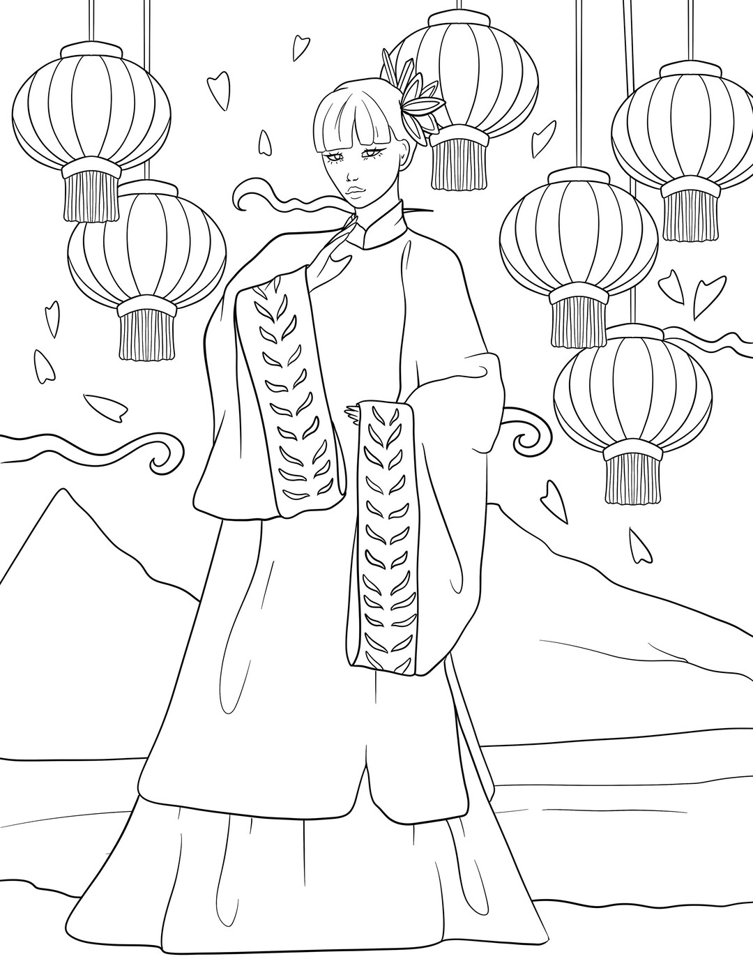 Asian Beauties Coloring Pages (group 2) - Etsy