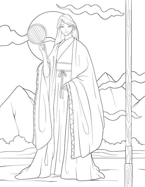 Asian Beauties Coloring Pages group 6 | Etsy