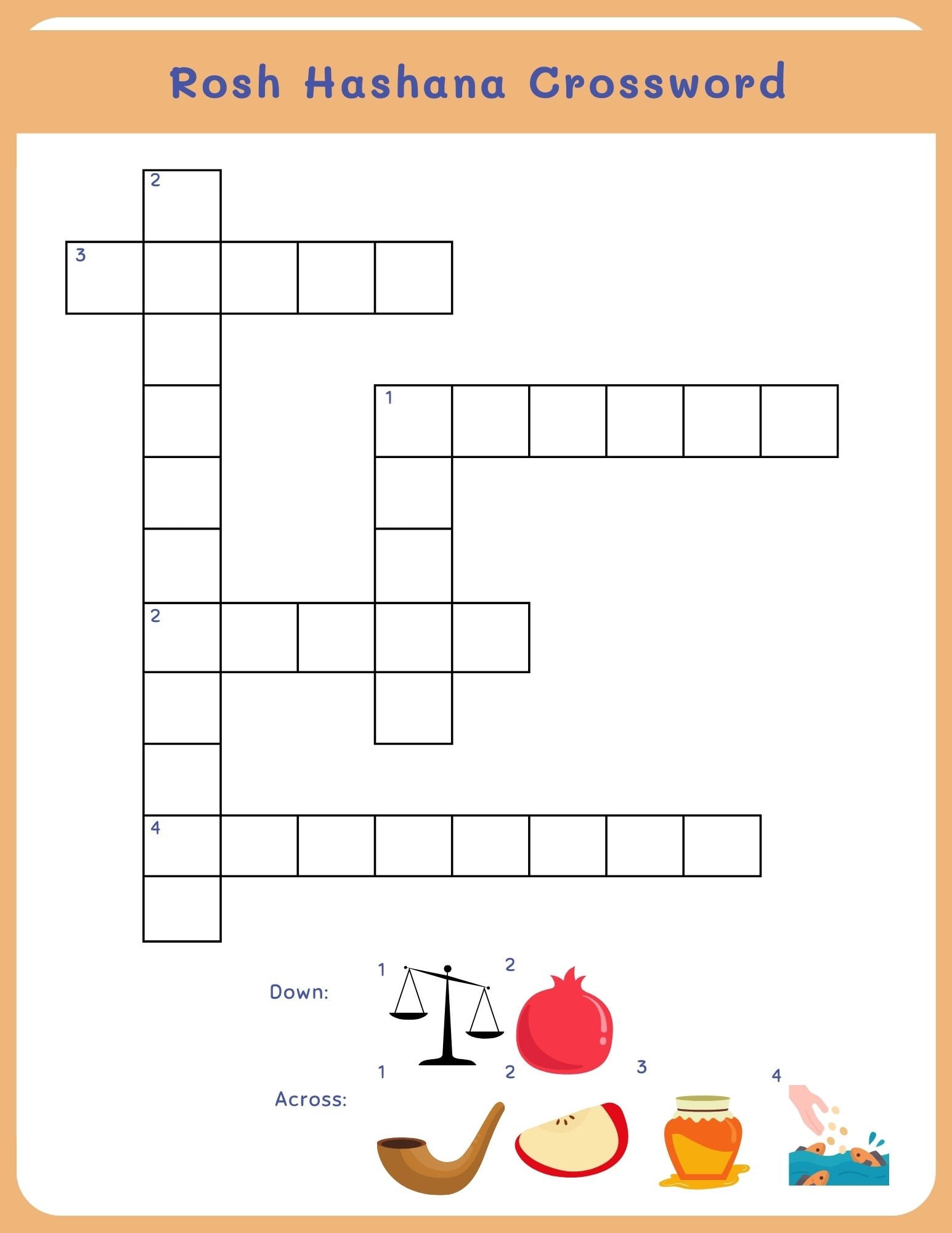 Rosh Hashana Printable Activity Sheet for School Aged Kid Jewish New ...