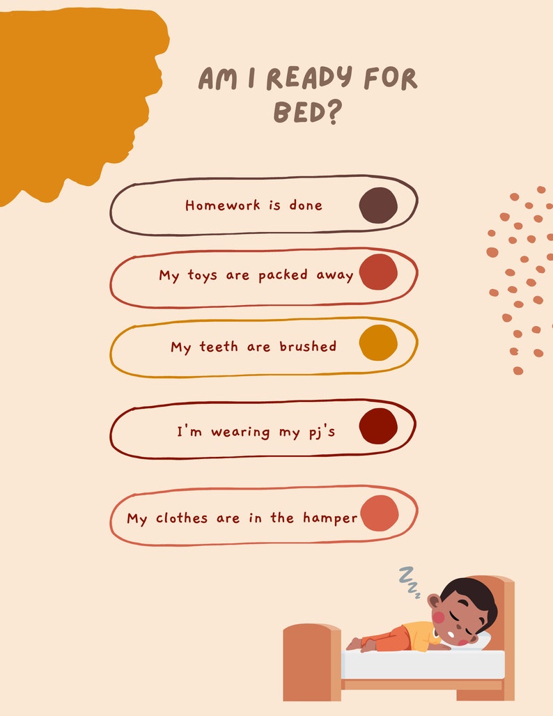 Bedtime Checklist Printable for School Aged Kid Bedtime Routine Kids ...