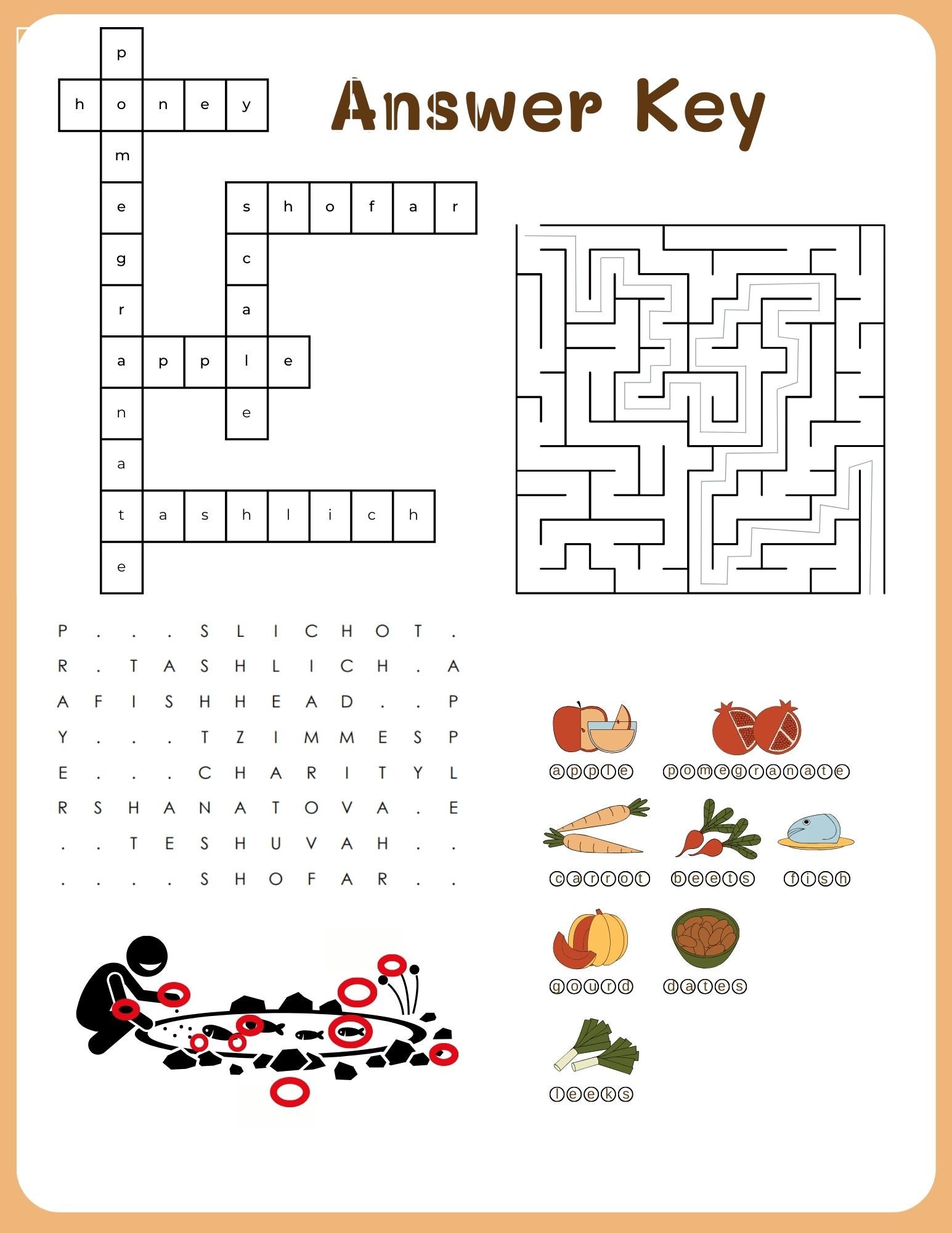 Rosh Hashana Printable Activity Sheet for School Aged Kid - Etsy
