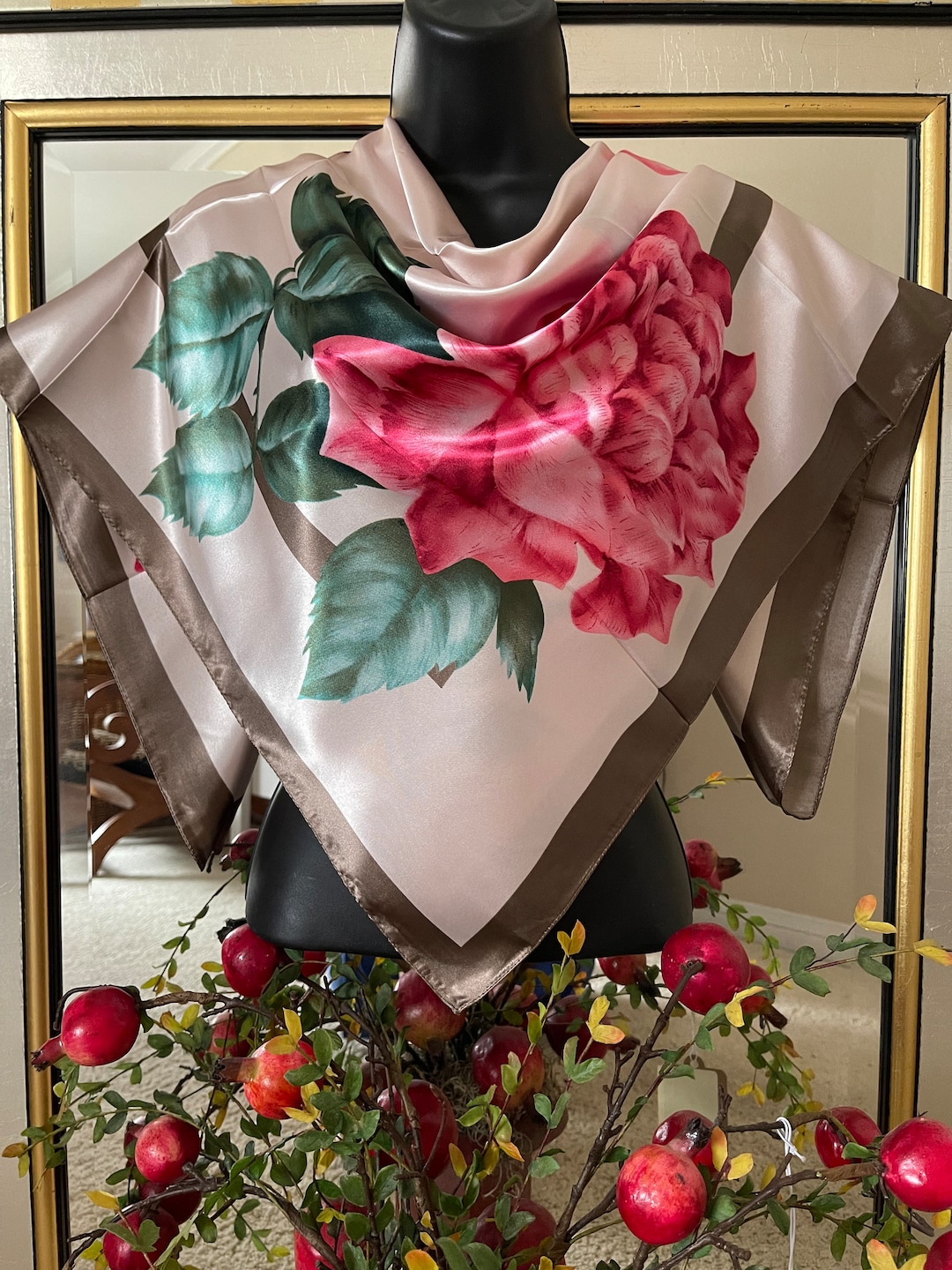 Roses Scarf - Floral Scarf - Head Scarf - Silk Bandana - Hair Scarf ...