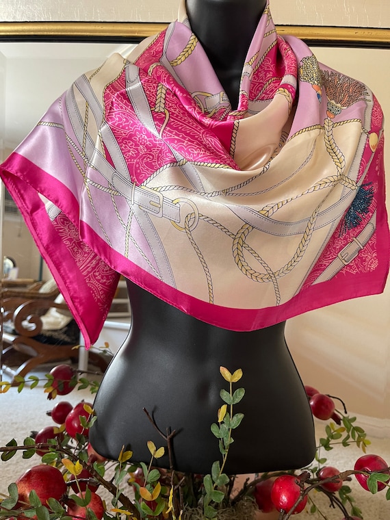 Vintage Silk Scarf - Pink Silk Scarf - Head Scarf - … - Gem