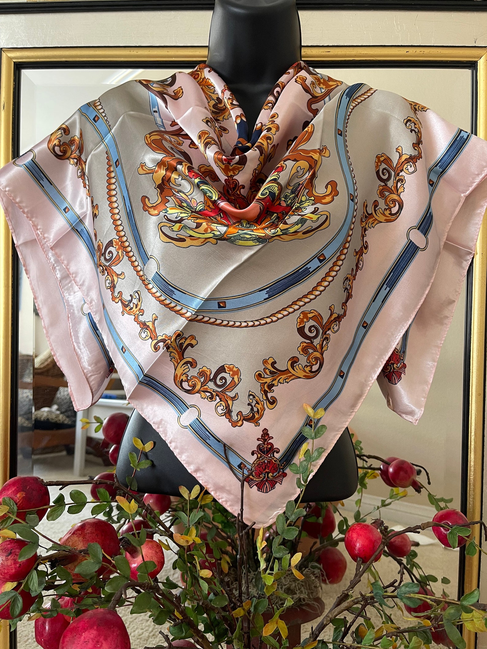 Vintage Silk Scarf Pink Silk Scarf Head Scarf Silk Bandana Hair Scarf ...