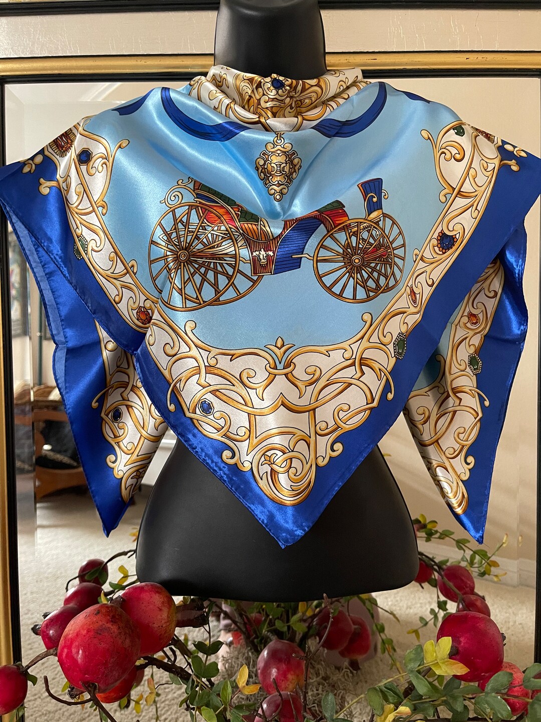 Vintage Silk Scarf - Blue Silk Scarf - Head Scarf - Silk Bandana - Hair ...