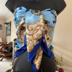 Vintage Silk Scarf - Blue Silk Scarf - Head Scarf - Silk Bandana - Hair ...