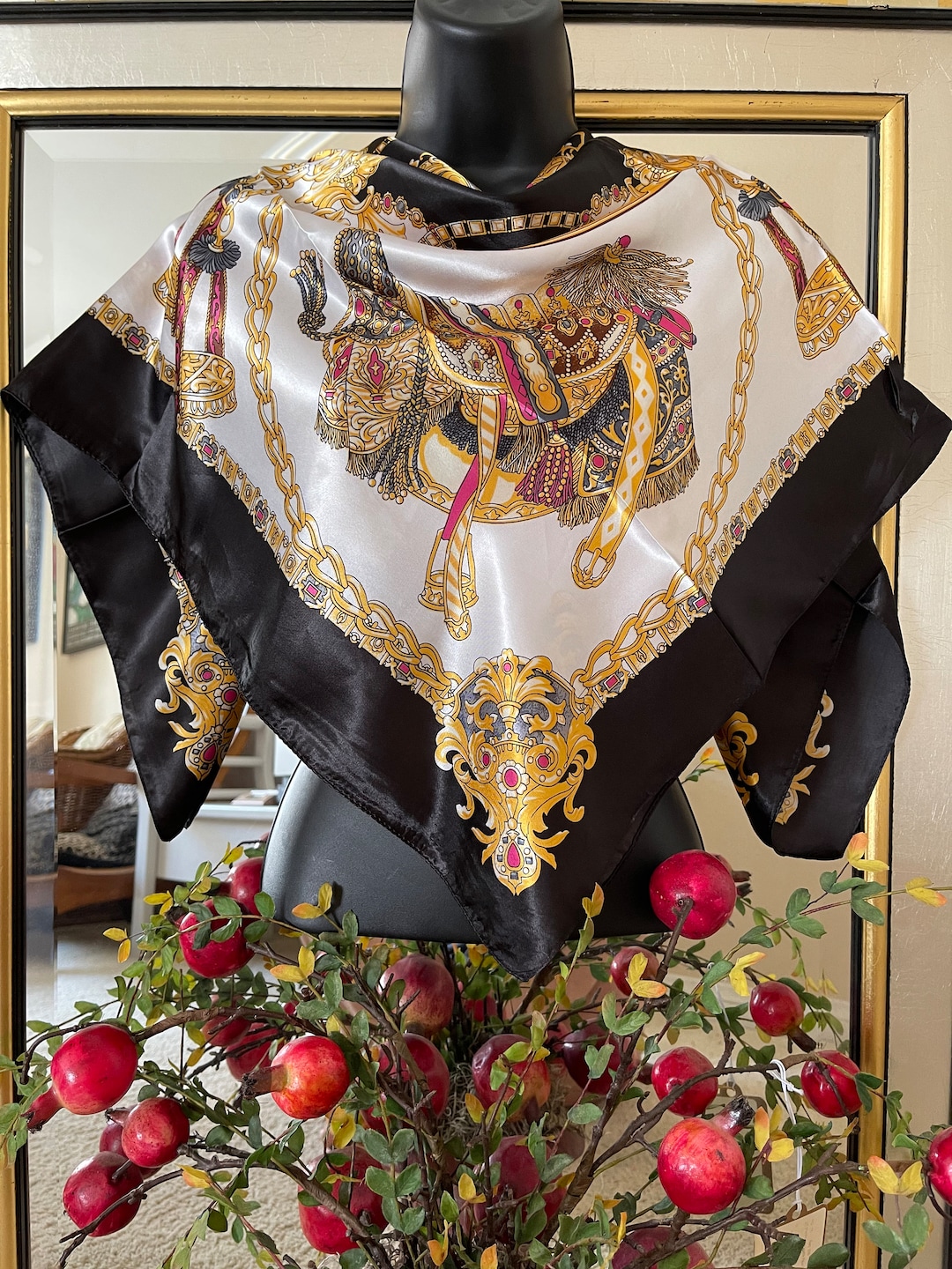 Vintage Silk Scarf - Silk Bandana - Floral Scarf - Head Scarf - Silk ...