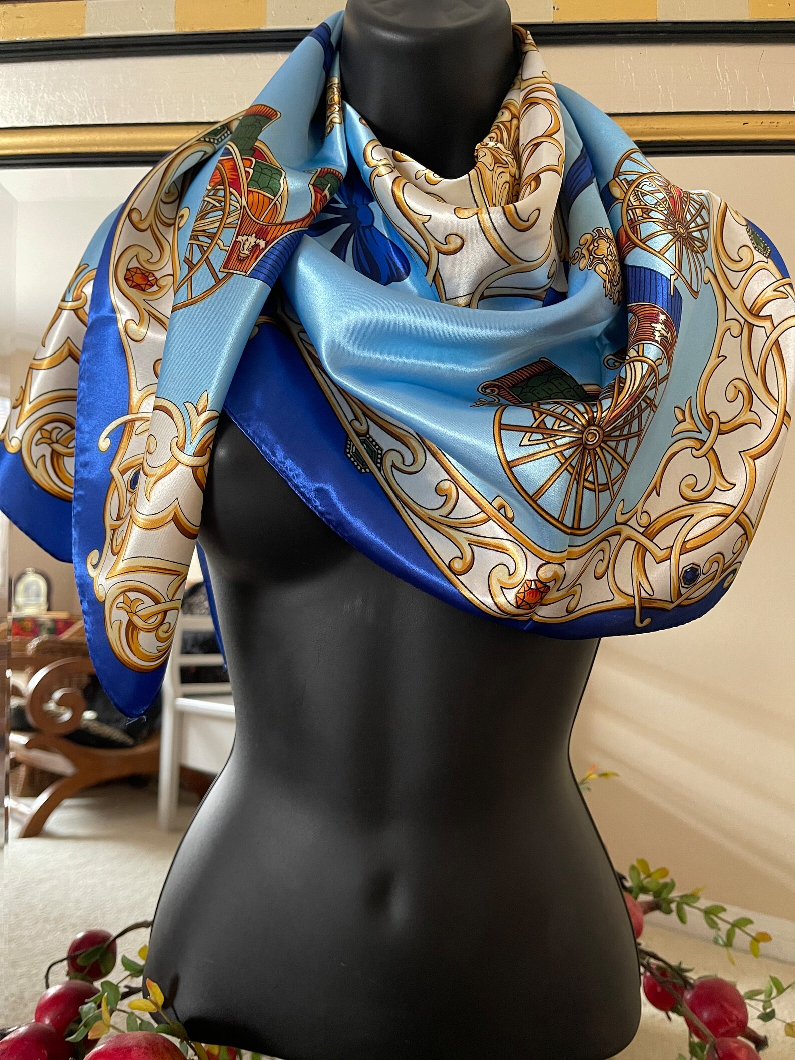 Vintage Silk Scarf - Blue Silk Scarf - Head Scarf - Silk Bandana - Hair ...