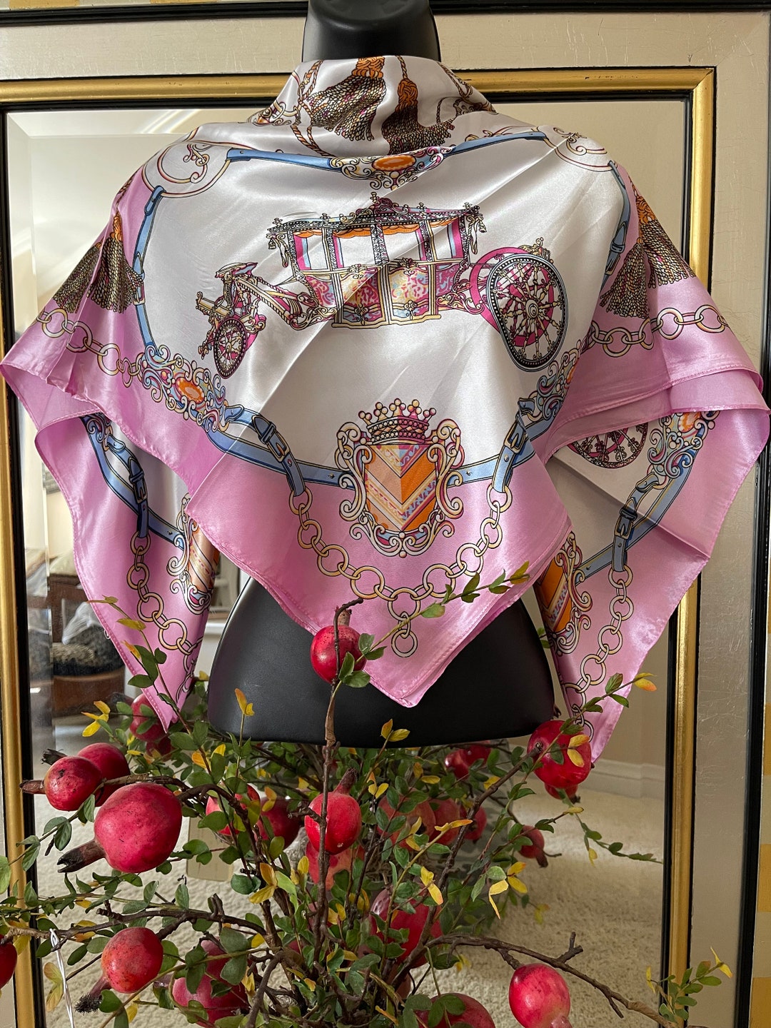 Vintage Silk Scarf - Pink Silk Scarf - Head Scarf - Silk Bandana - Hair ...