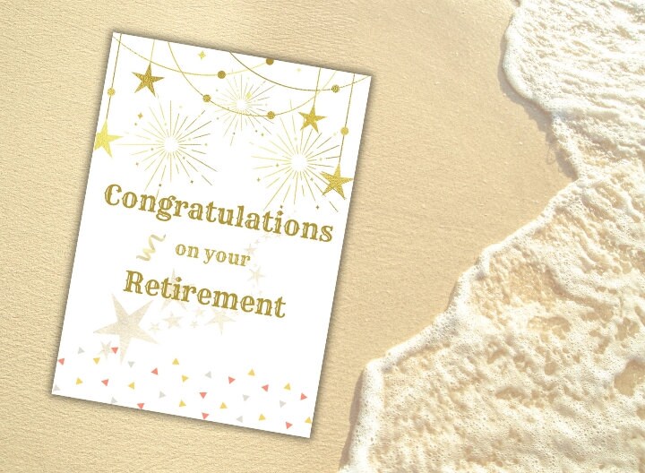 Printable Retirement Card, Congratulations, Stars & Confetti (digital ...
