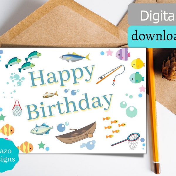 Fishing Printable Birthday Card - Etsy