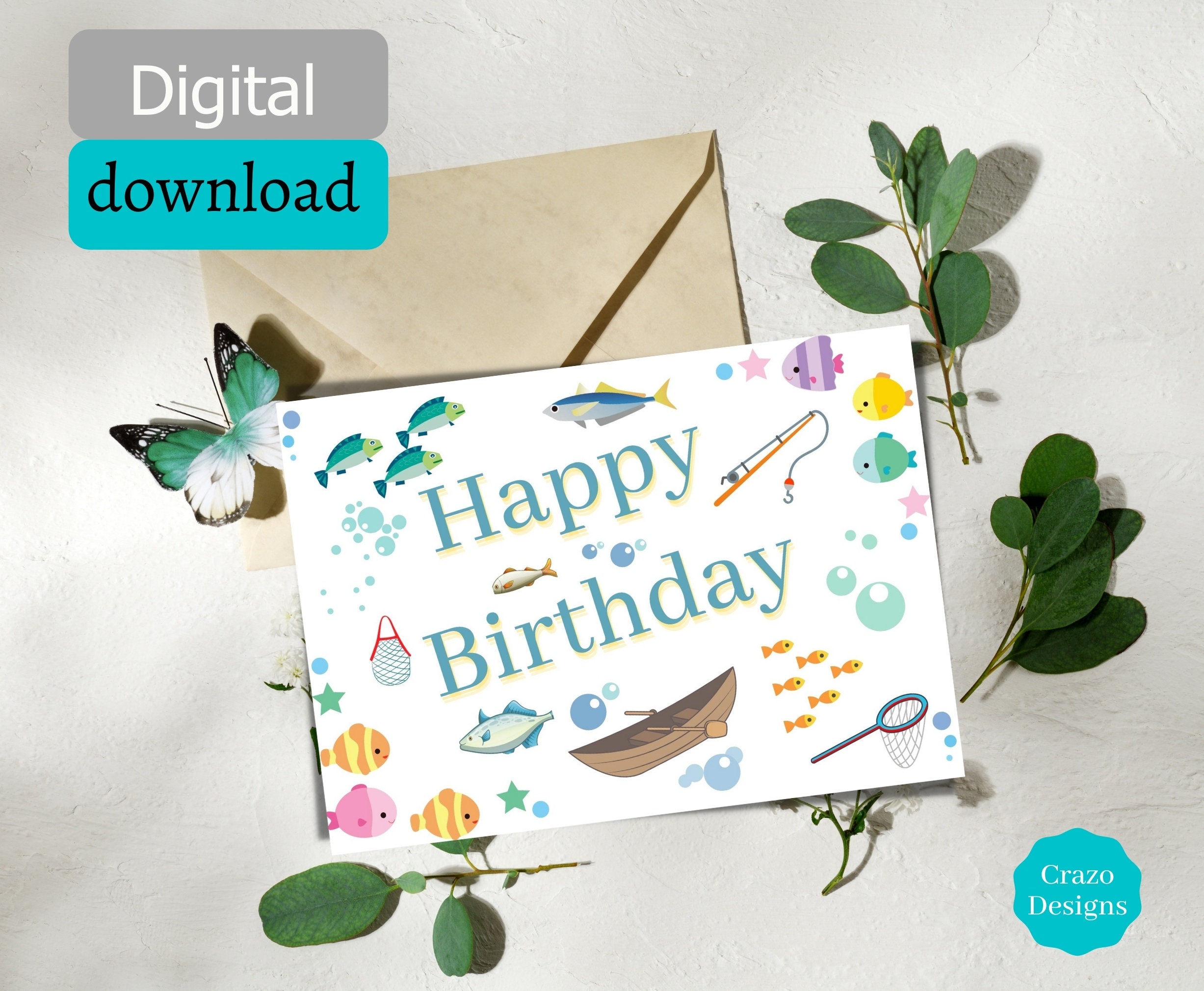 Fishing Birthday Card, Canoe Design (printable PDF) - Etsy