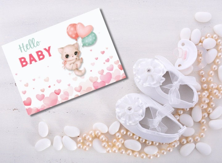 Printable Hello Baby Card, Baby Shower Card, 5" X 7" Digital Card ...