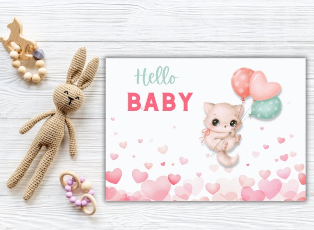 Printable Hello Baby Card, Baby Shower Card, 5" X 7" Digital Card ...