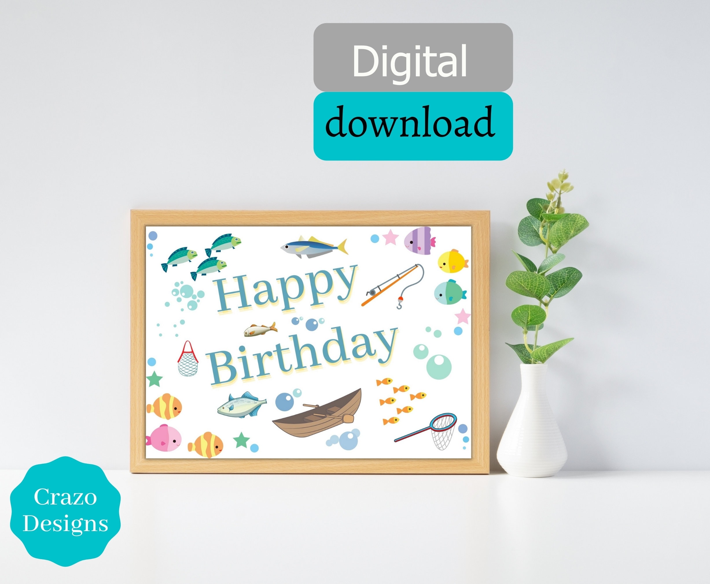 Fishing Birthday Card, Canoe Design (printable PDF) - Etsy