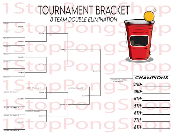 8 Team Double Elimination Beer Pong Tournament Bracket - Etsy Australia