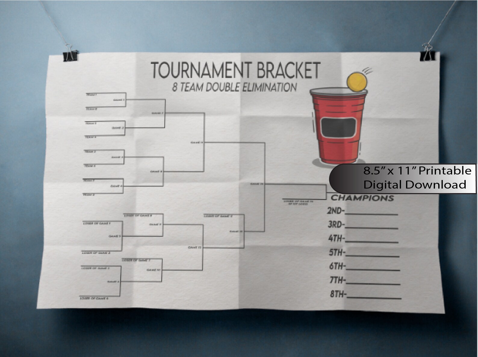 8 Team Double Elimination Beer Pong Tournament Bracket, Instant Digital ...