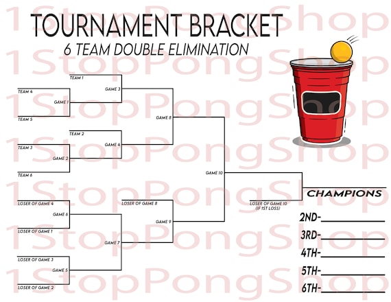 6 Team Double Elimination Beer Pong Tournament Bracket - Etsy