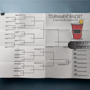 12 Team Double Elimination Beer Pong Tournament Bracket, Instant ...