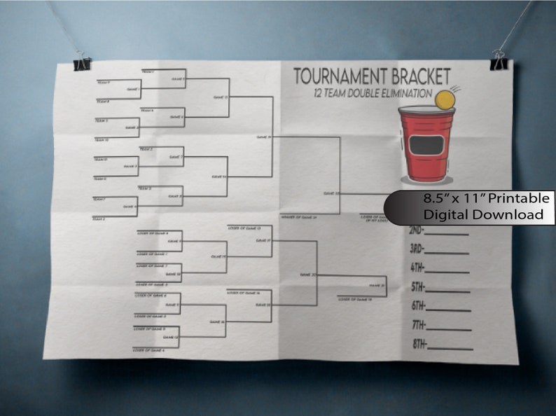 12 Team Double Elimination Beer Pong Tournament Bracket, Instant ...