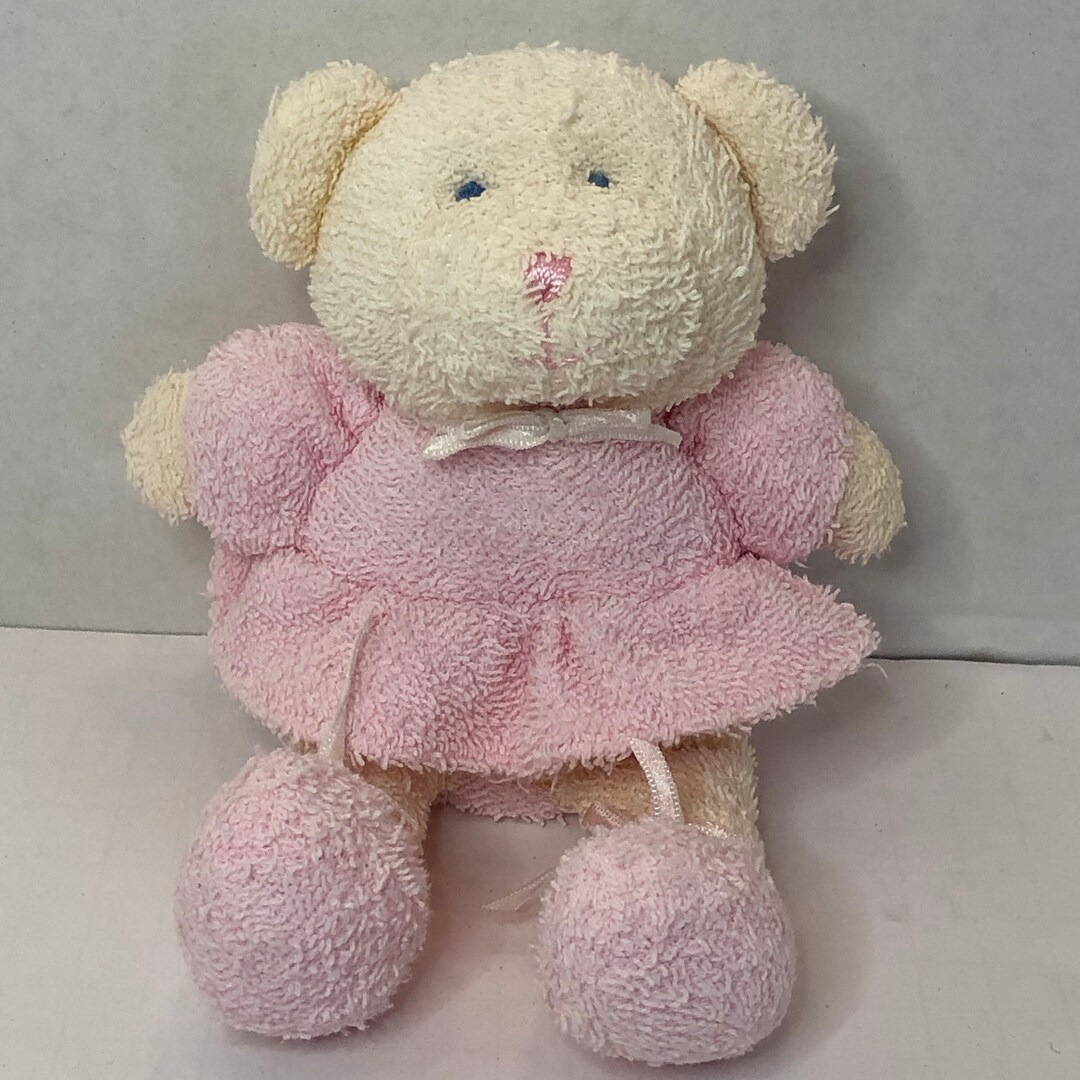 Vintage Pink Ballerina Bear Terry Cloth Stuffed Animal Plush Baby Lovey ...