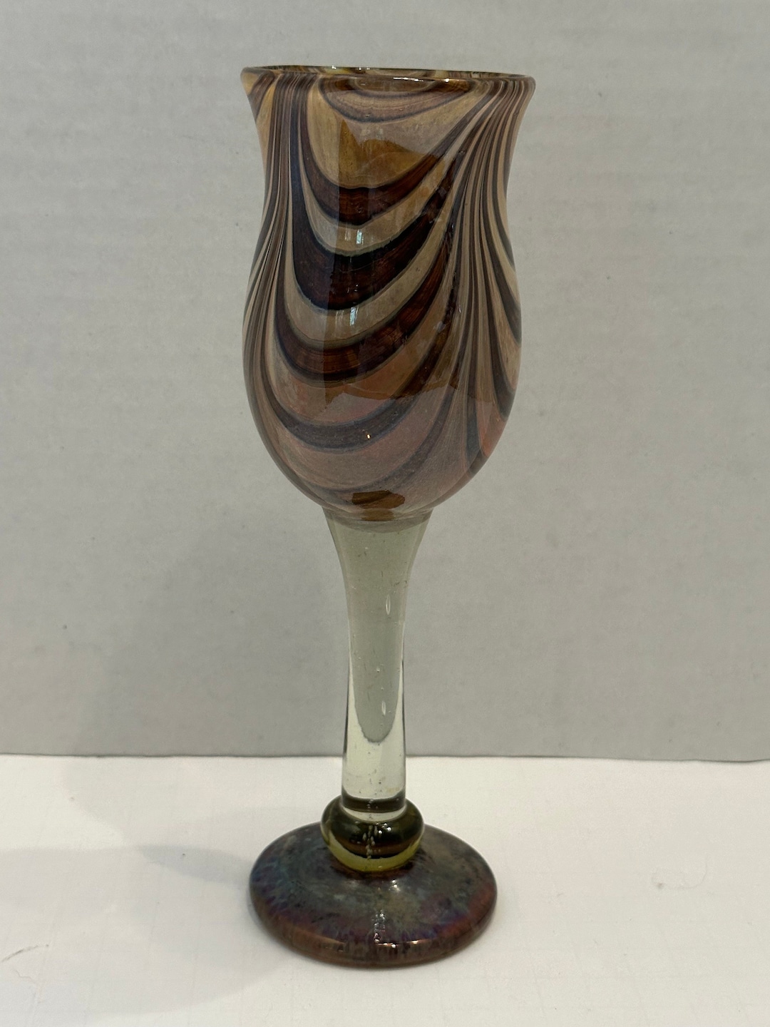 Slater Studio Art Glass Wine Goblet Iridescent Pulled Feather Signed - Etsy