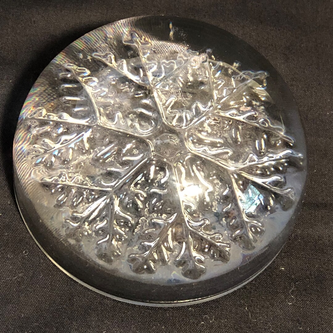Vintage Etched Snowflake Crystal Domed Paper Weight France - Etsy
