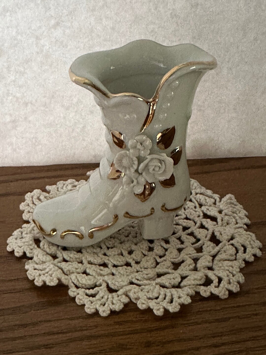 Victorian Porcelain Boot Shoe 3D Floral Vase Enesco Vintage - Etsy