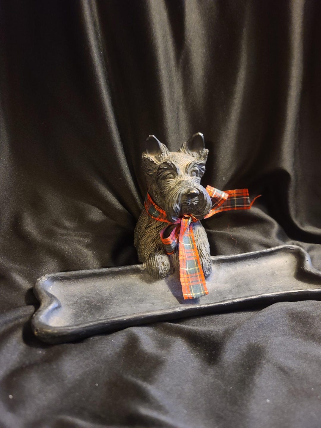 Scotty Dog With Bone Resin Cast Iron Look Trinket Dish Scottish Terrier ...