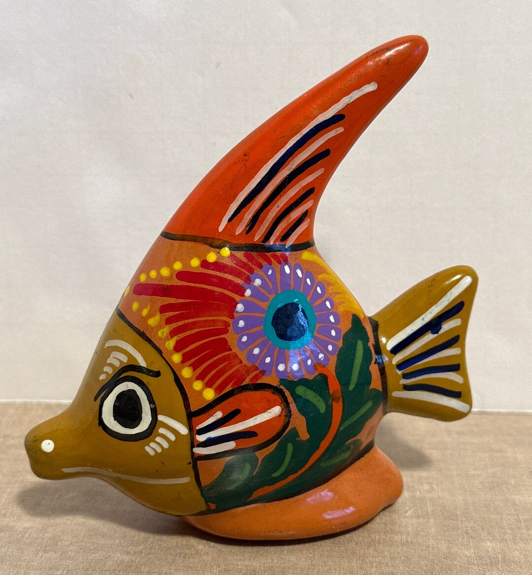 Mexican Talavera Folk Art Terra Cotta Tropical Fish Hand Painted 5 Inch ...