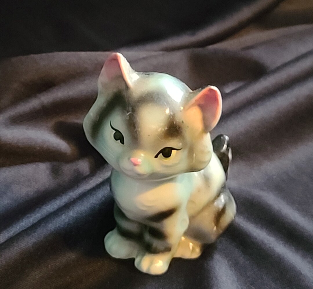 Ceramic Cat Kitten Grey Striped Figurine 3 1/2 Inches Tall - Etsy