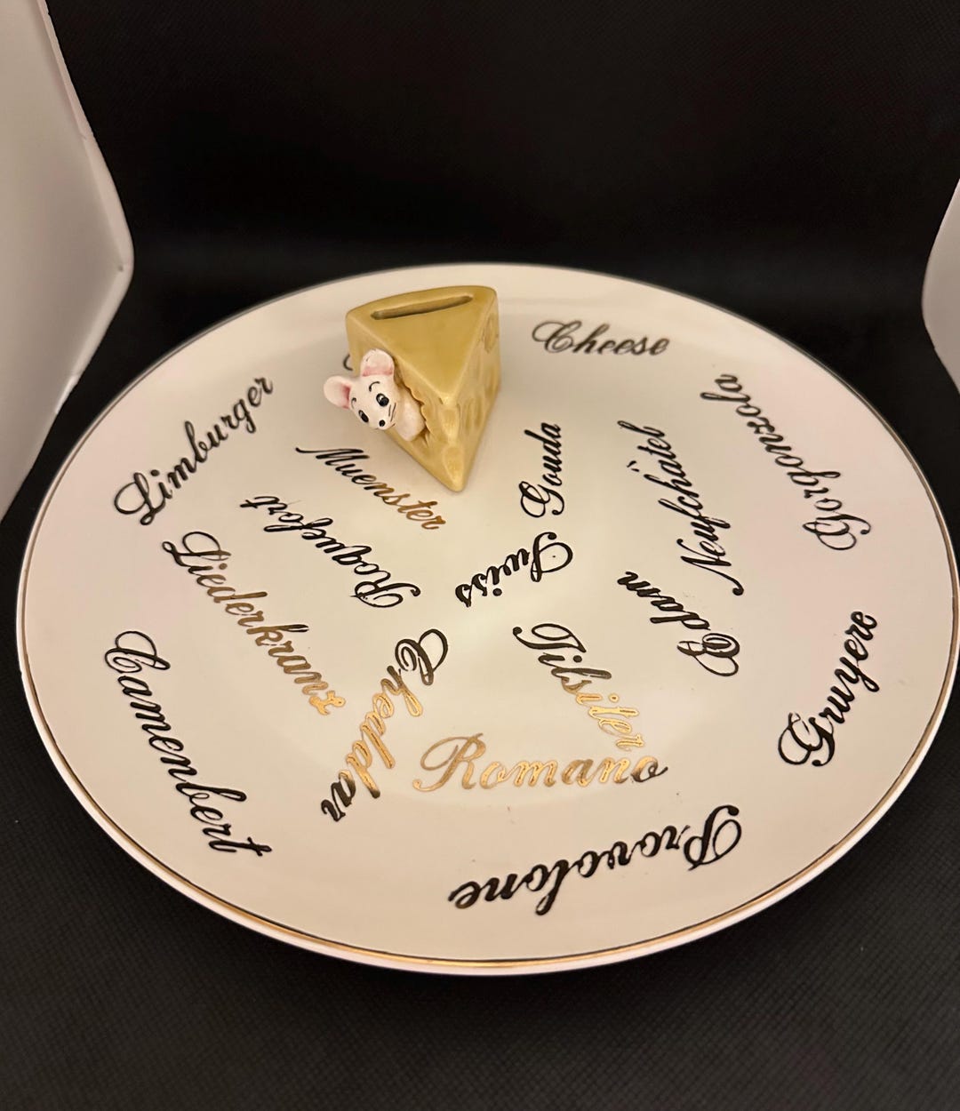 Vintage Cheese Plate With Mouse Toothpick Holder, 22kt Gold Trim - Etsy