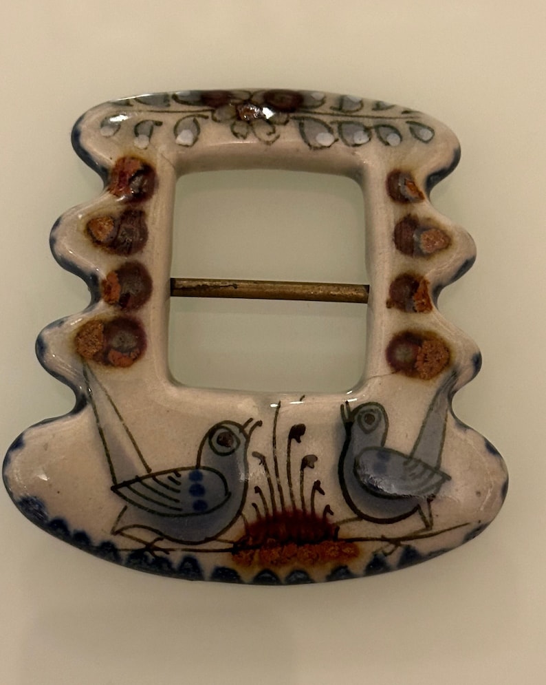 Vintage Ken Edwards Tonala Pottery Belt Buckle, Handmade Birds Mexico ...