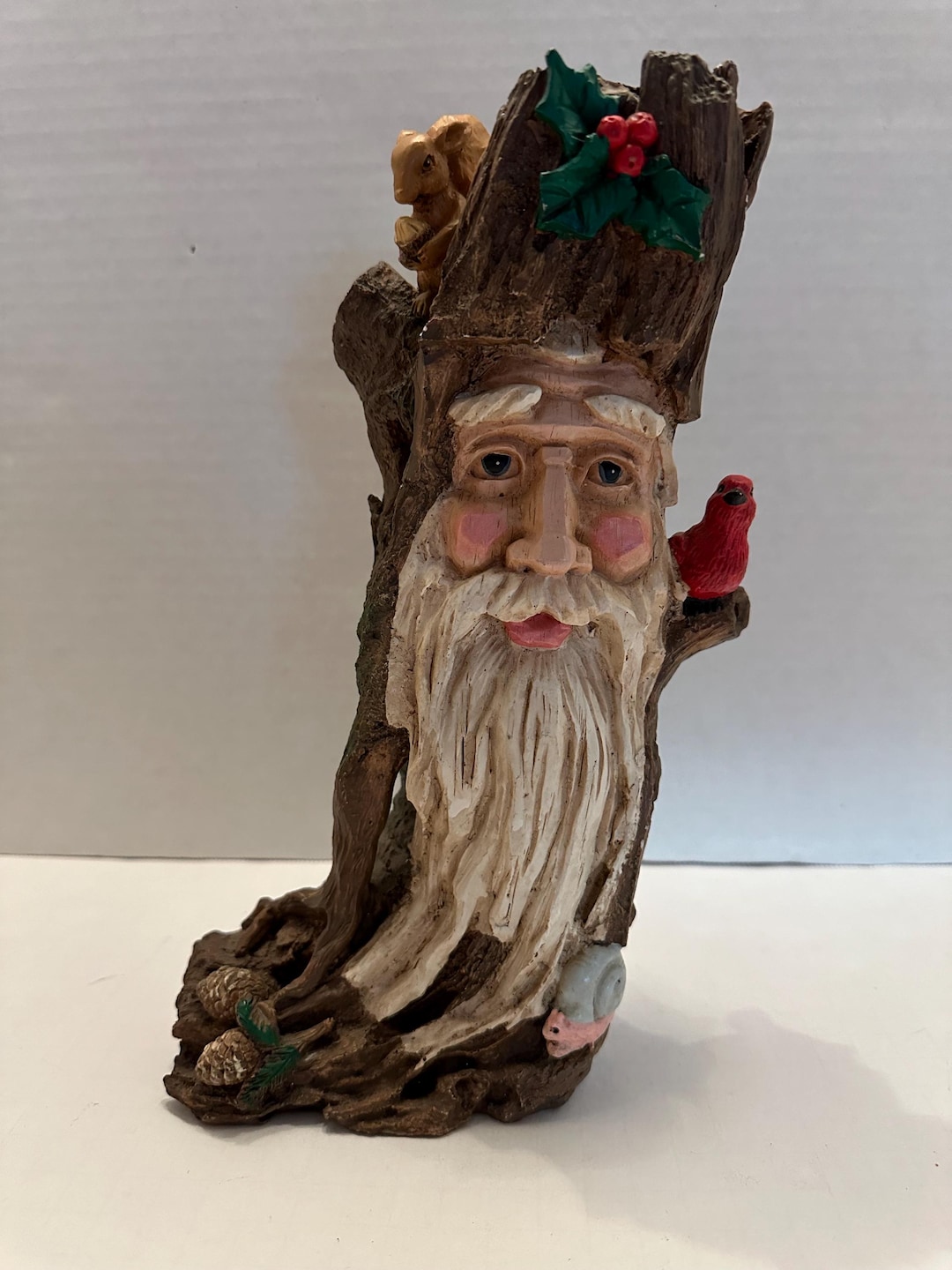 Woodland Santa Face Faux Carved Tree Stump Christmas Resin Holiday ...