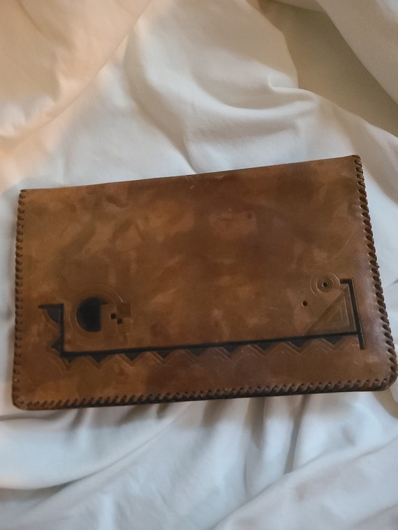 Leather Tooled Expandable Clutch Purse and Coin Purse - Gem