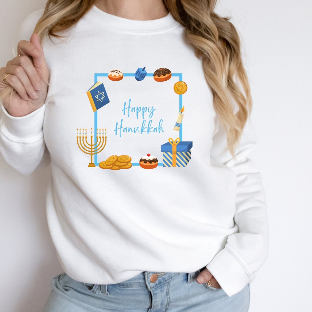 Hanukkah Sweatshirt Menorah and Latkes, Hanukkah Sweater Women ...