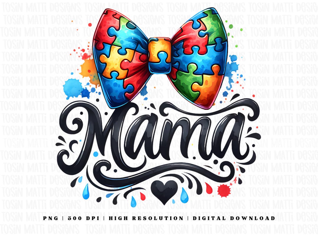 Mama Autism Coquette Bow Png, Retro Autism Awareness Ribbon Bow, Great ...