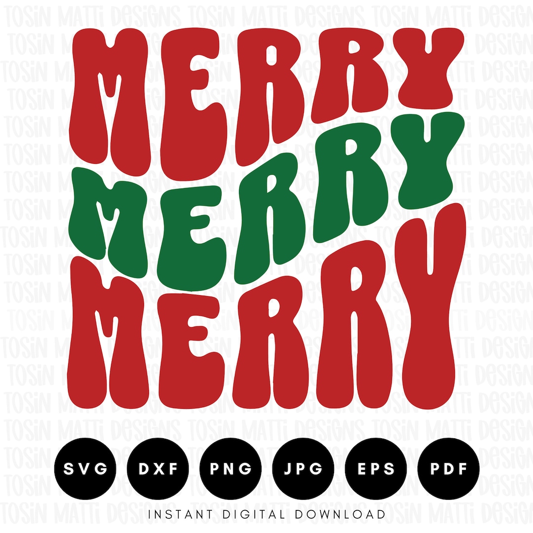 Merry Merry Merry Svg, Retro Wavy Letters Svg, Trendy Christmas Svg ...