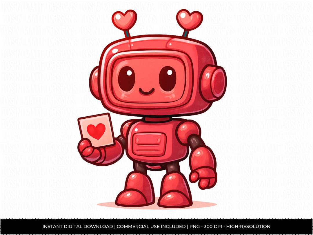 Cute Retro Robot PNG, Valentine Cartoon Clipart, Heart Robot Art for ...