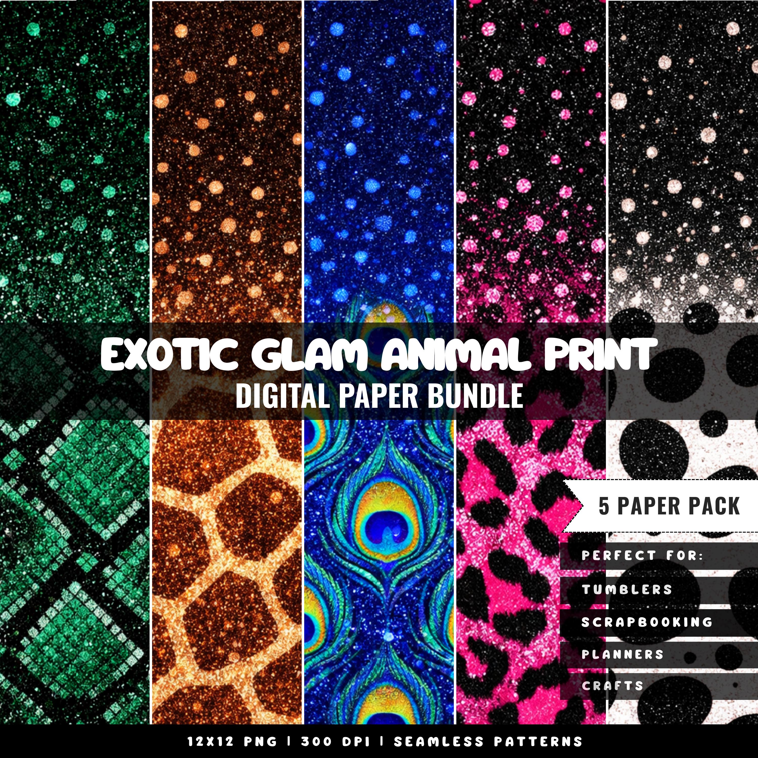 Exotic Animal Print Digital Paper Bundle, Snake Giraffe Peacock ...