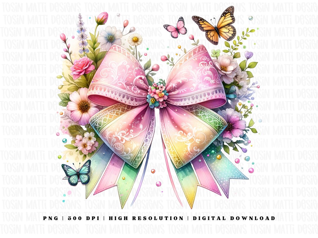 Springtime Coquette Bow PNG, Pastel Ribbon Design for Easter Decor ...