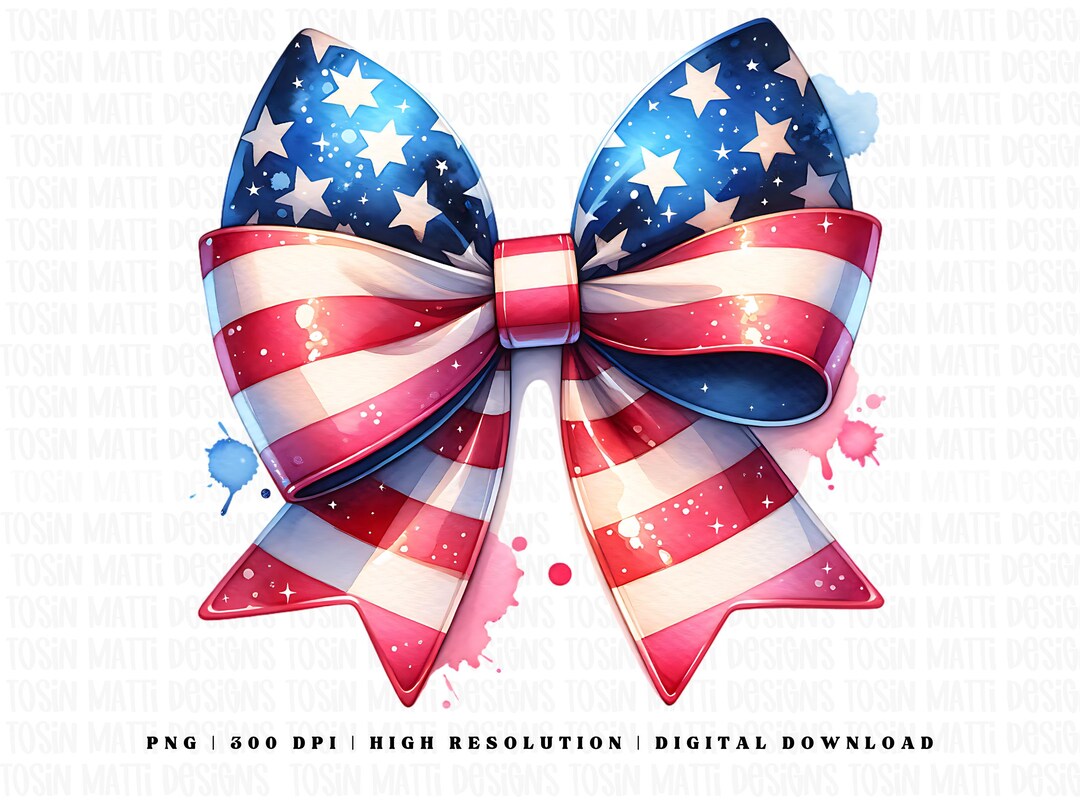 American Flag Coquette Bow PNG, USA Flag Sublimation Clipart, Perfect ...