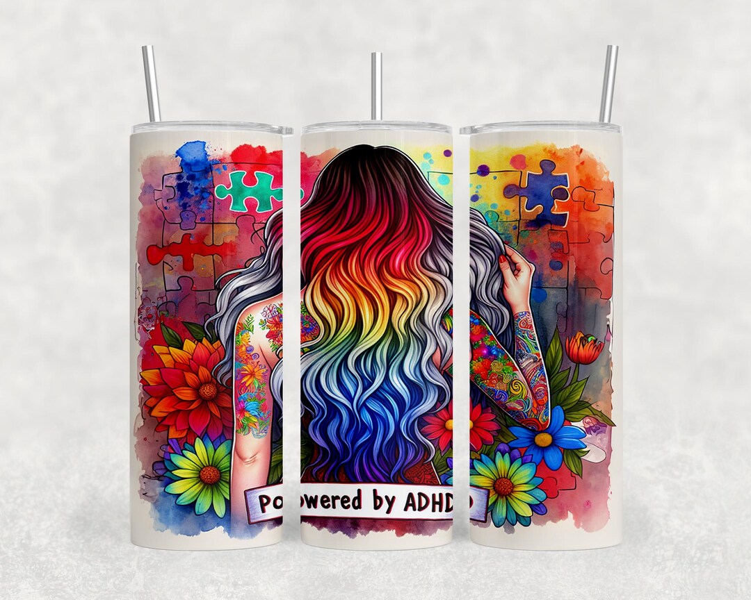 Powered by ADHD Skinny Tumbler Wrap PNG, Seamless Design for 20oz ...